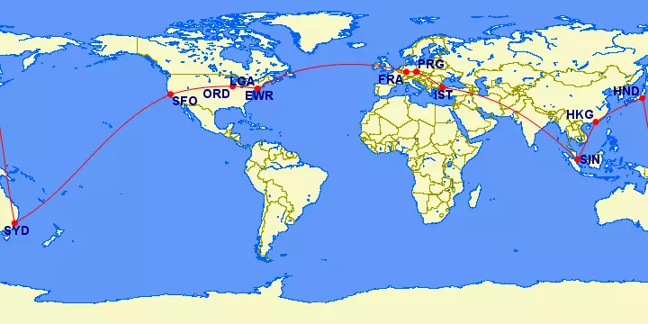 Round The World Trip map ukusuka GCmap