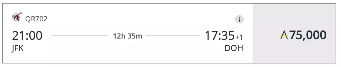 ລາຄາ JFK ເຖິງ DOH Qatar Airways Asia Miles