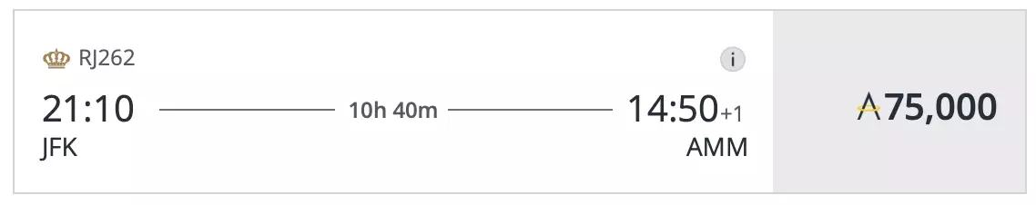 JFK al AMM Asia Miles Pricing Business Class