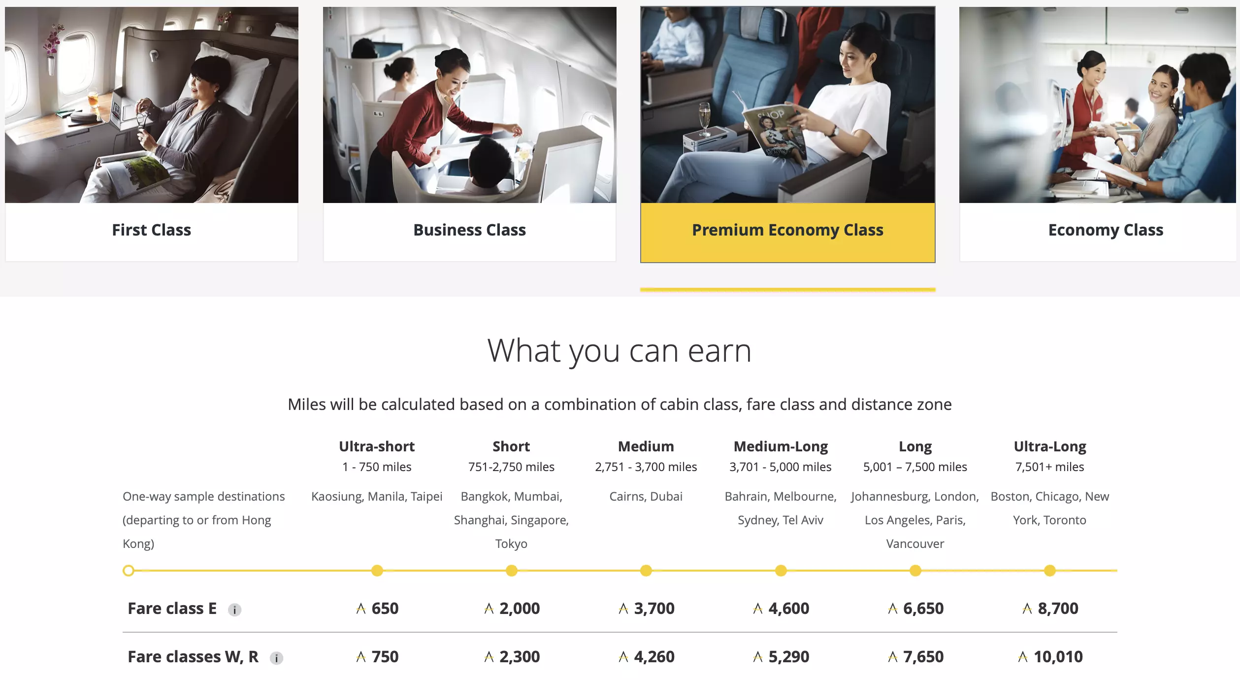 Taxas de ganho de milhas da Ásia para Cathay Pacific Premium Economy